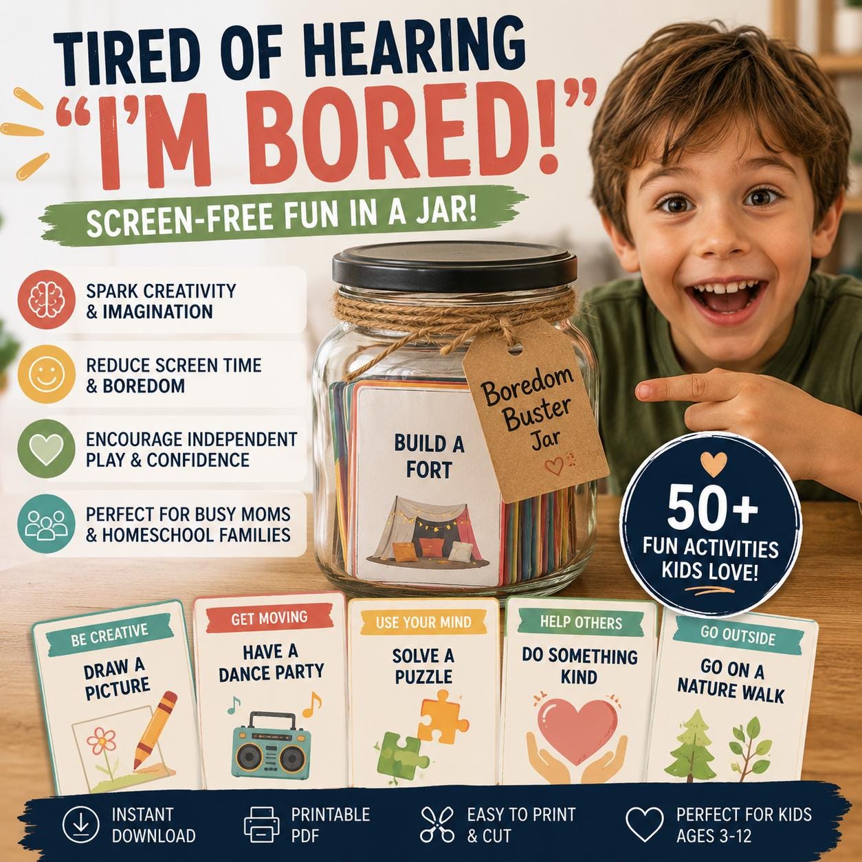Bored Kids? Printable Boredom Buster Jar Activity Cards for Summer ...