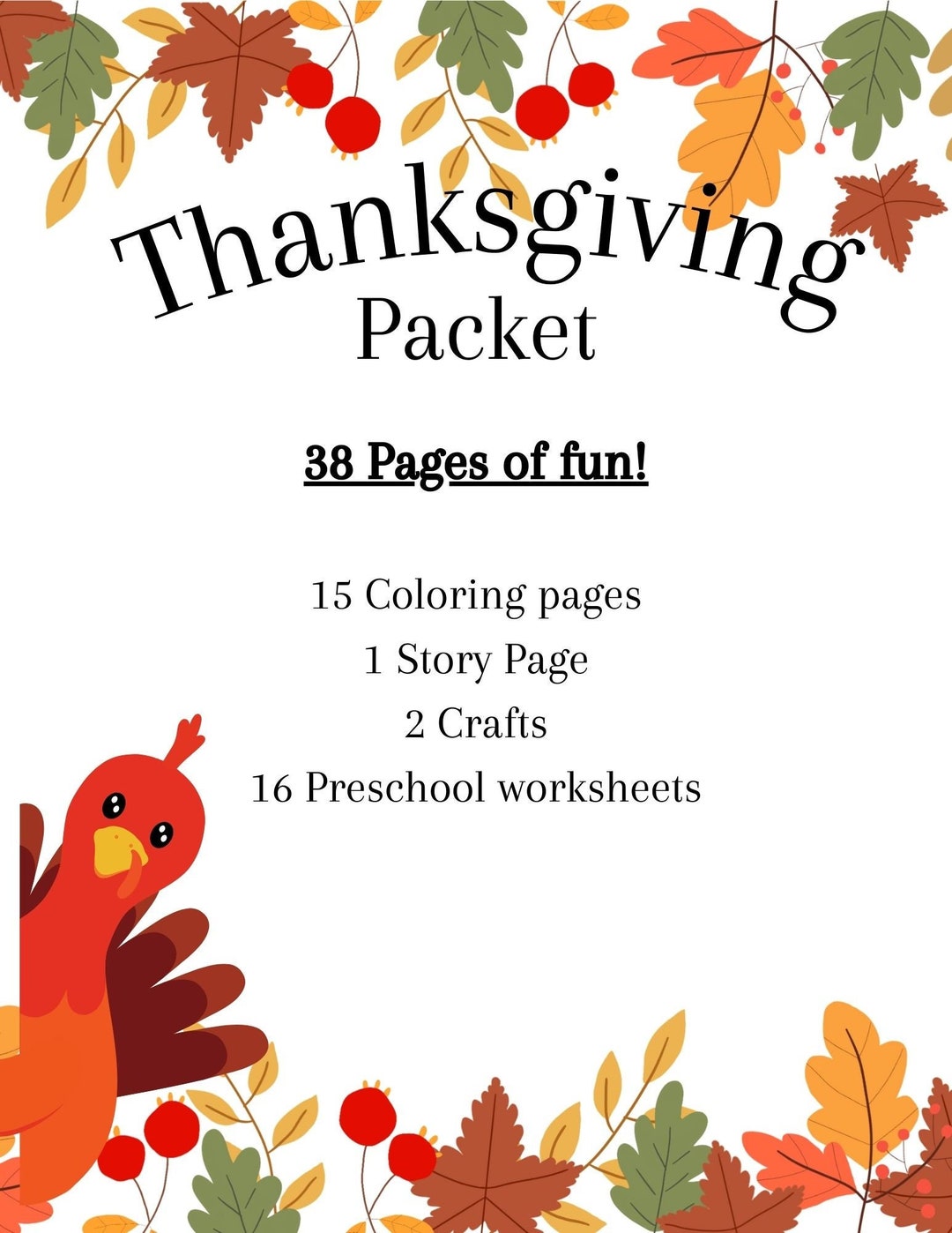 Thanksgiving Packet for 3-7 Coloring Pages and Worksheets - Etsy