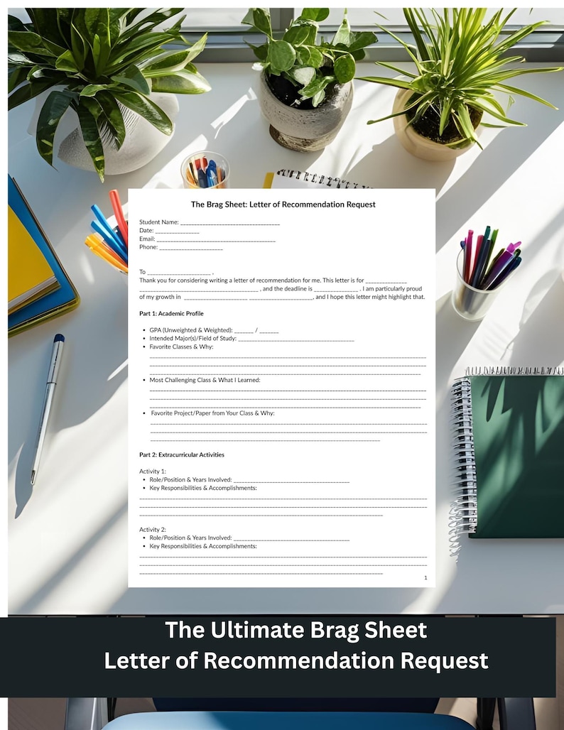 Printable Brag Sheet for College Applications & Letter of ...