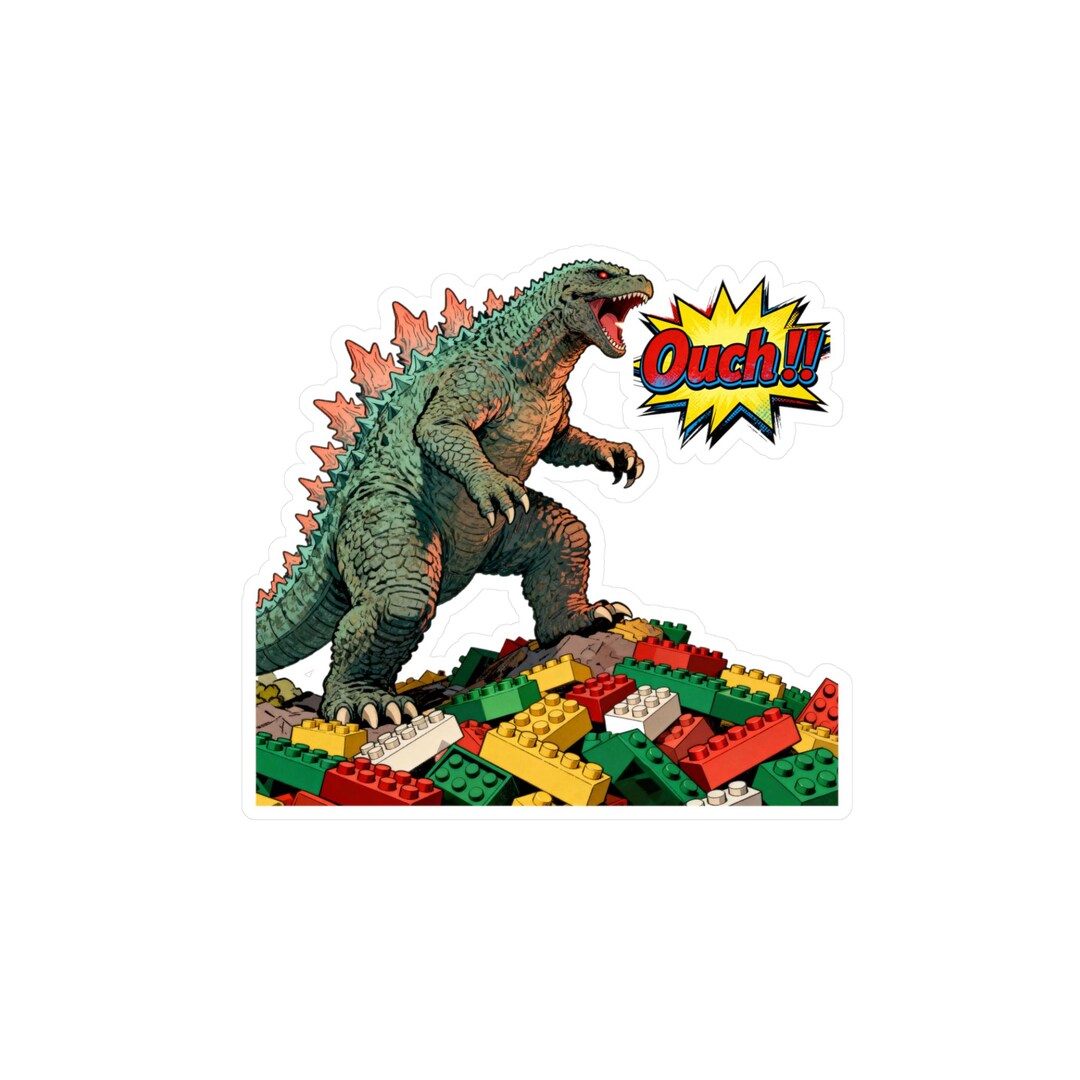 Godzilla on Lego Bricks Vinyl Sticker | Ouch Speech Bubble - Etsy