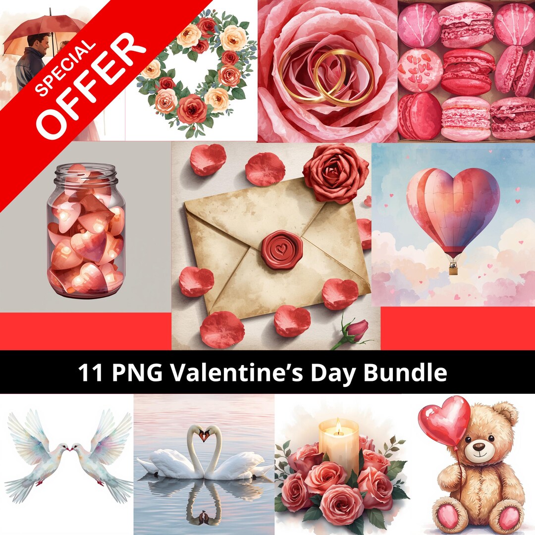11 PNG Cute Valentine Clipart Bundle | Cute Love Characters & Hearts ...