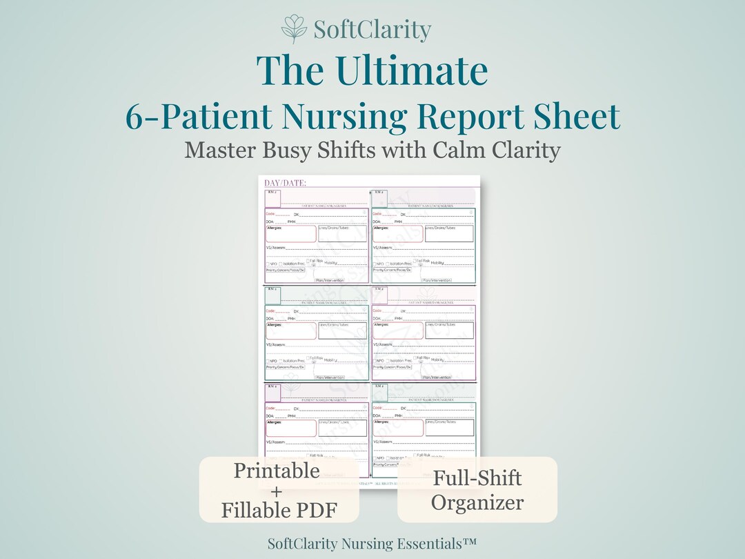 6-patient Nurse Report Sheet | Med Surg Brain Sheet | Multi-patient RN ...