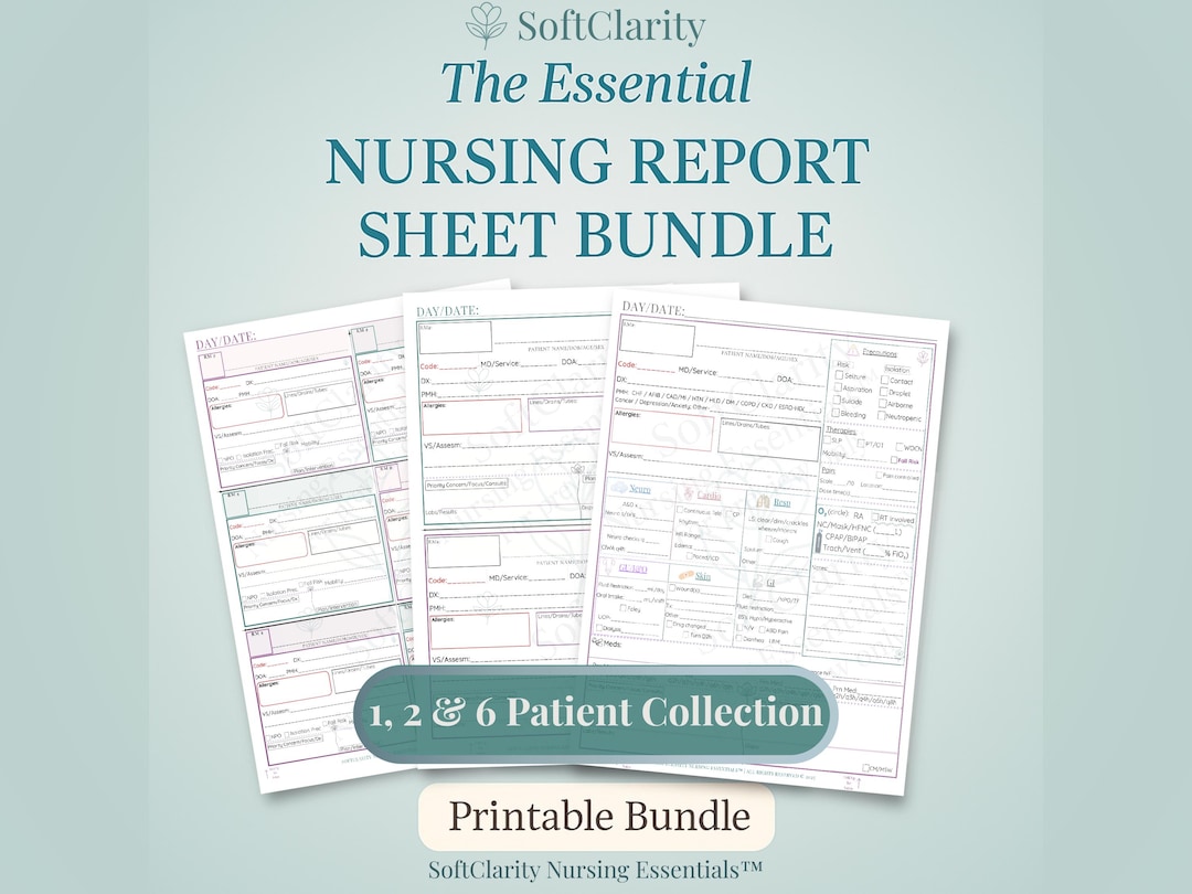 Nurse Report Sheet Bundle | 1-patient, 2-patient & 6-patient Nurse ...