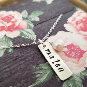 Hand Stamped Name Necklace Sterling Silver Rectangle Tag, Mother ...