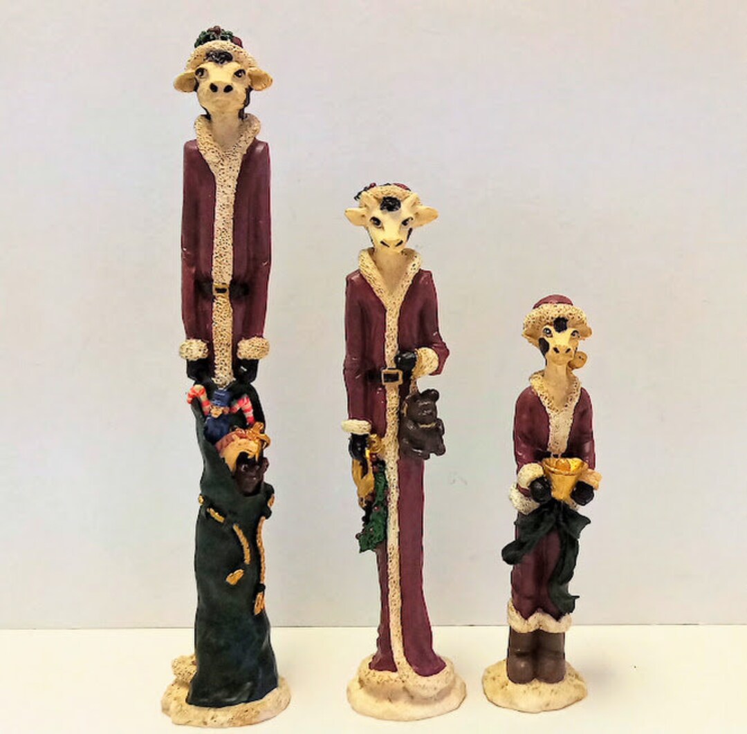 Vintage Slim Santa Cows Set of 3 in Maroon Garb Holding Gifts of the ...