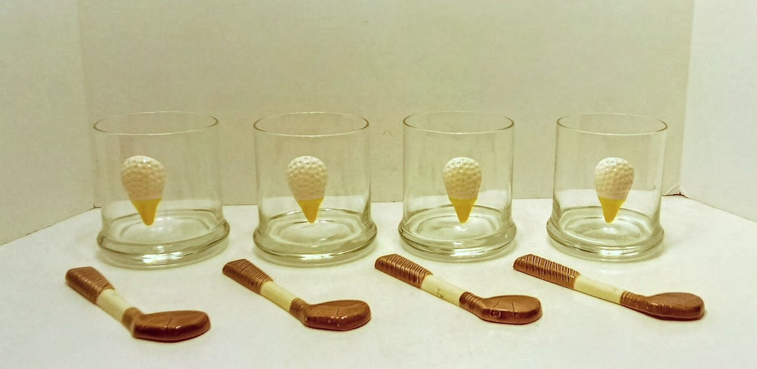 Vintage Golfer's Rocks Glasses With Ceramic Golf Club Stirrers 4 Pc ...