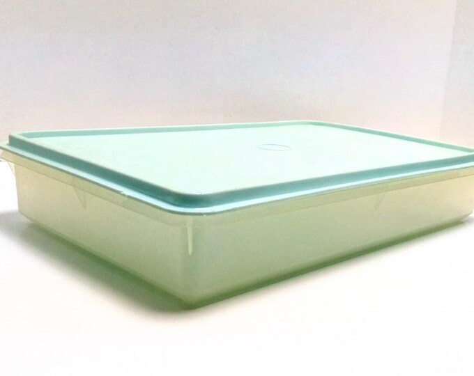 Vintage Tupperware Container 209-2 Rectangular Turquoise Lid 13" X 8.5 ...