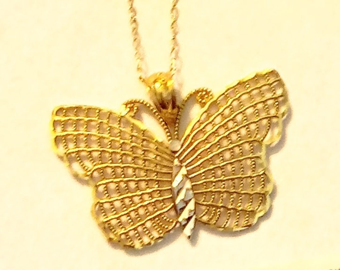 Vintage 10K RG Gold Filigree Butterfly Necklace With 18" Chain New With ...
