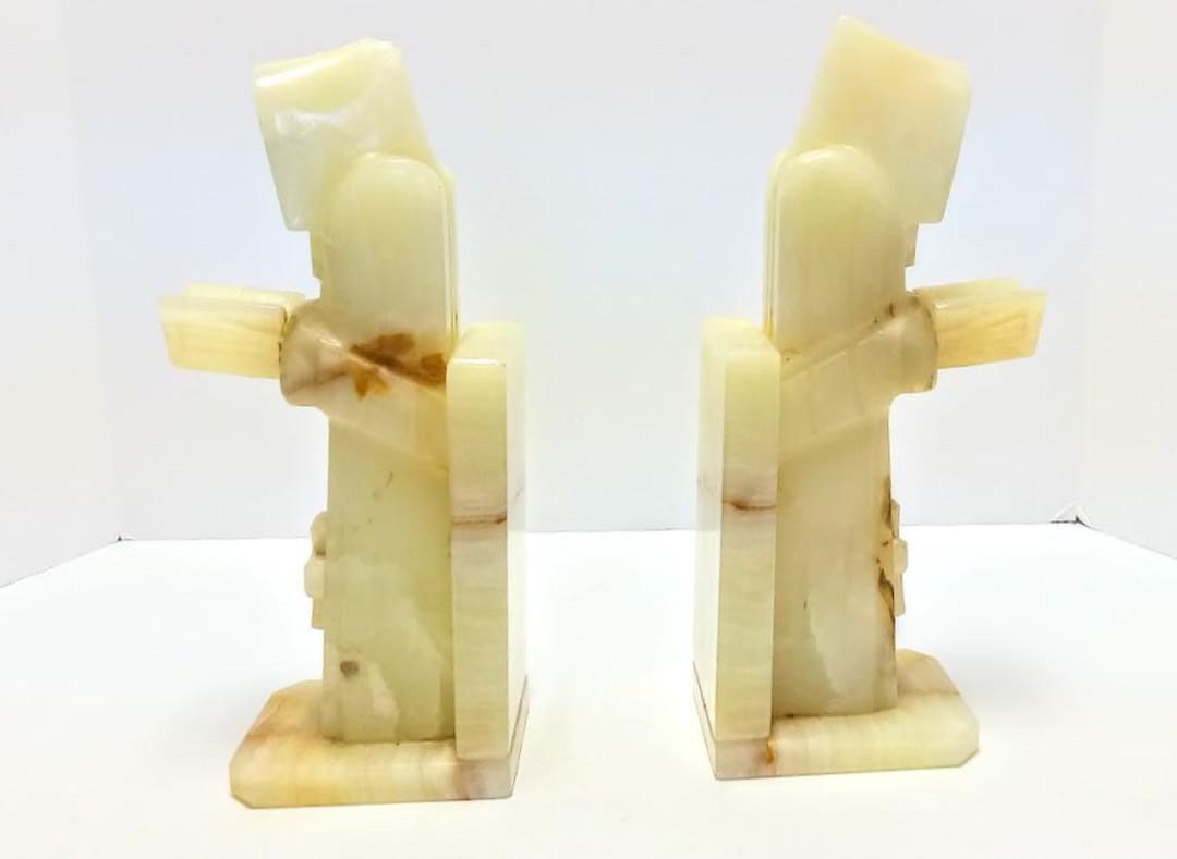 Vintage Hand Carved Natural Stone Monk Bookends - - Etsy