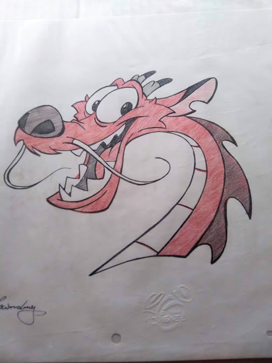 Vintage Mushu Colored Pencil Drawing Disney Fake Supposedly by J ...