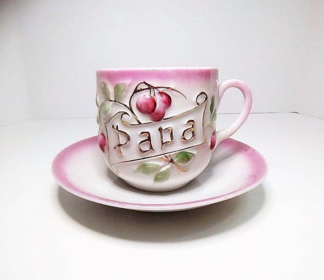 Antique German Porcelain Cup and Saucer: Pink Floral "papa" Gold Detail - Etsy