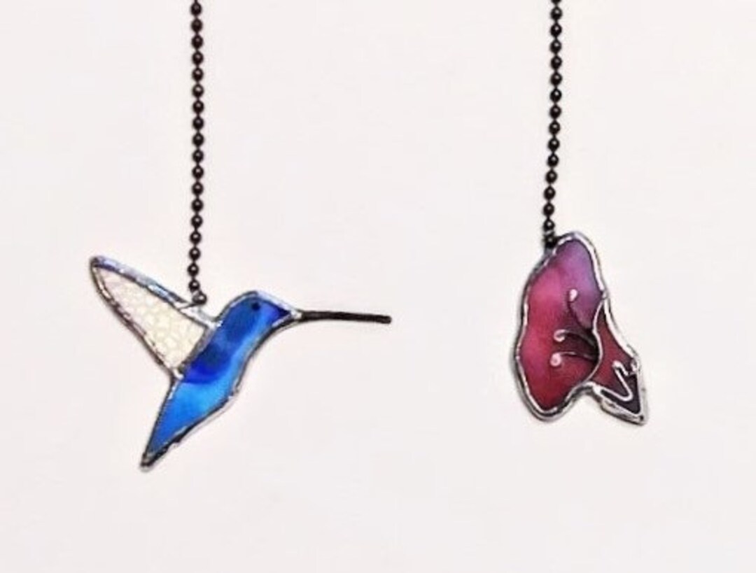 Hummingbird and Flower stained Glass Fan/ Light Pull FREE SHIPPING - Etsy
