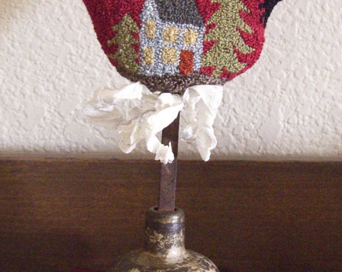 Primitive Punch Needle Cardinal Bird Pinkeep Punchneedle Pincushion on ...