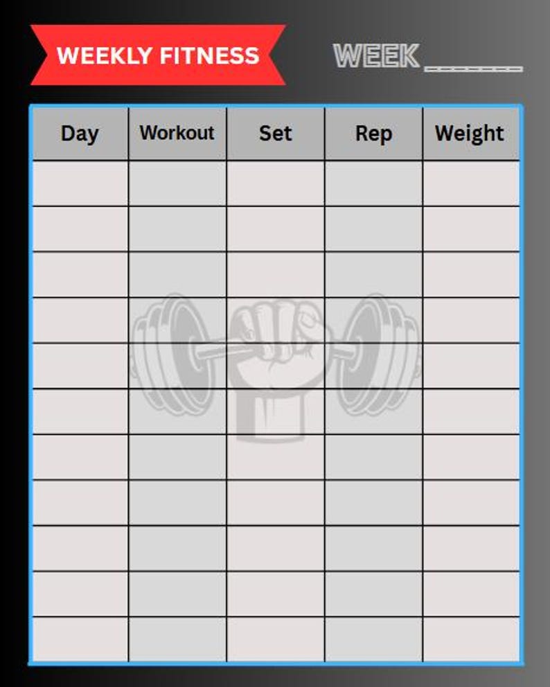 Printable Weekly Fitness & Cardio Tracker | Workout Log | Gym and ...