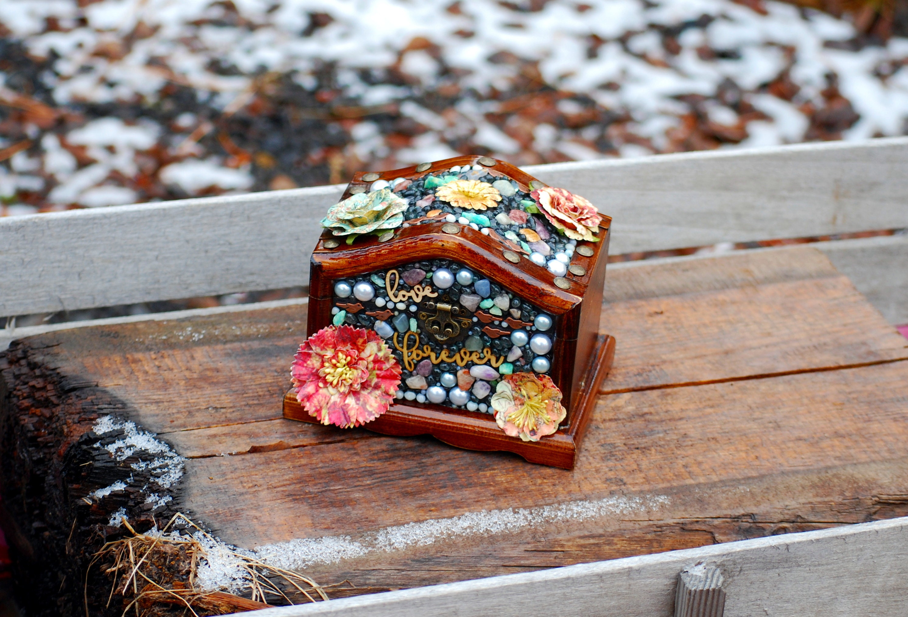 Valentine Mosaic Jewelry Box with Flowers and Pearls Love | Etsy