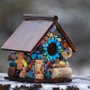 Outdoor Stone Bird House With Agates and Various Colorful Stones for ...