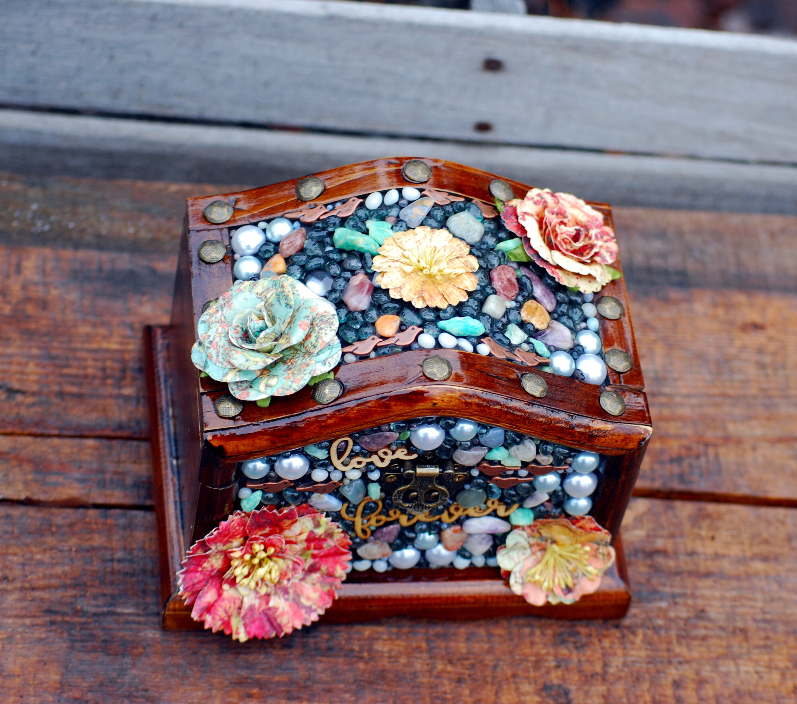 Valentine Mosaic Jewelry Box with Flowers and Pearls Love | Etsy