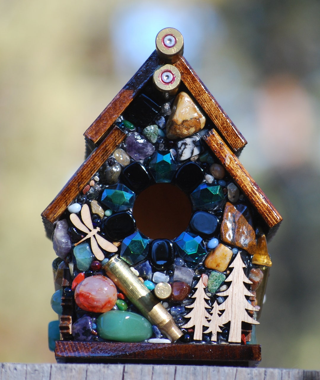 Stone Birdhouse With Deer, Trees & Recycled Bullets. Stone Birdhouse ...