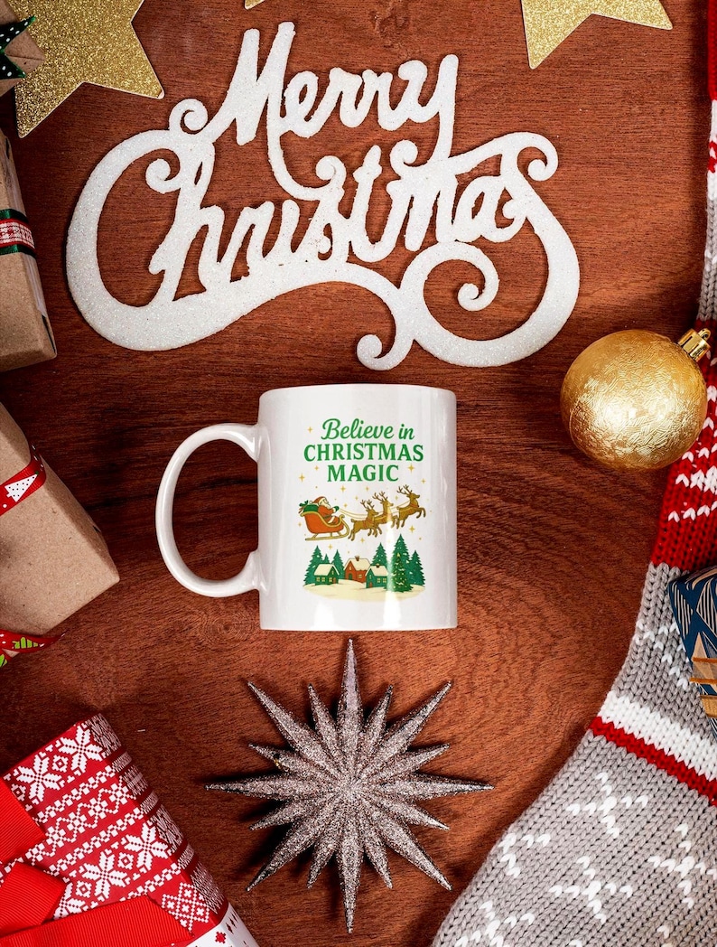 Retro Santa Mug, Believe in Christmas Magic, Holiday Coffee Cup - Etsy