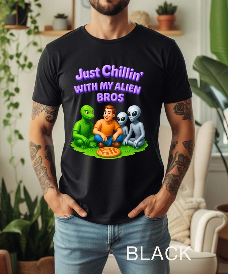 Just Chillin' Alien Bros T-shirt, Funny Pizza UFO Sci-fi Tee - Etsy