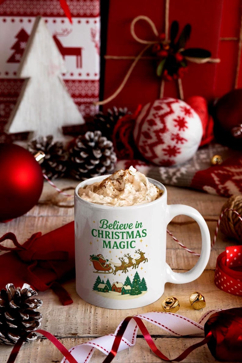 Retro Santa Mug, Believe in Christmas Magic, Holiday Coffee Cup - Etsy