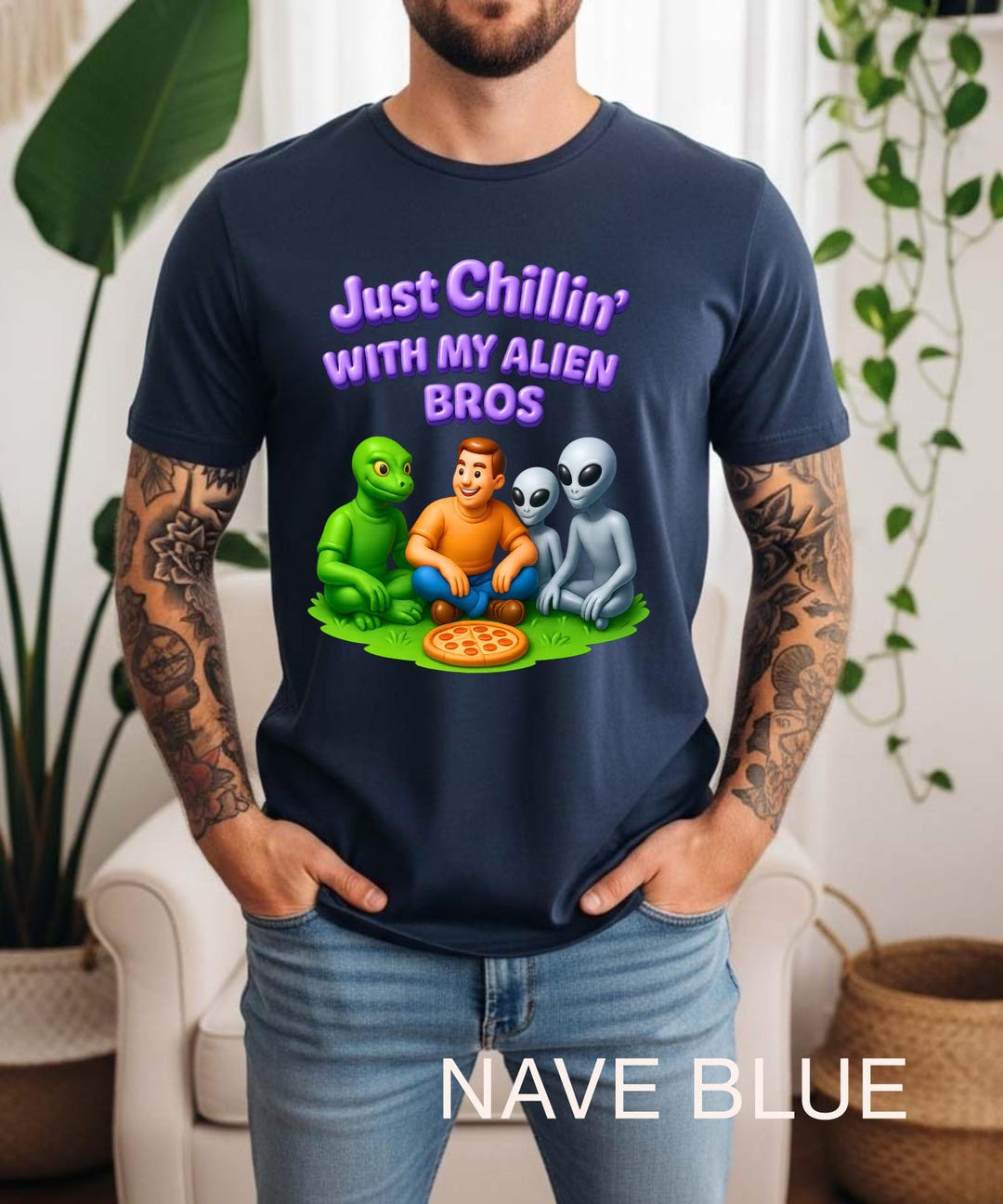 Just Chillin' Alien Bros T-shirt, Funny Pizza UFO Sci-fi Tee - Etsy