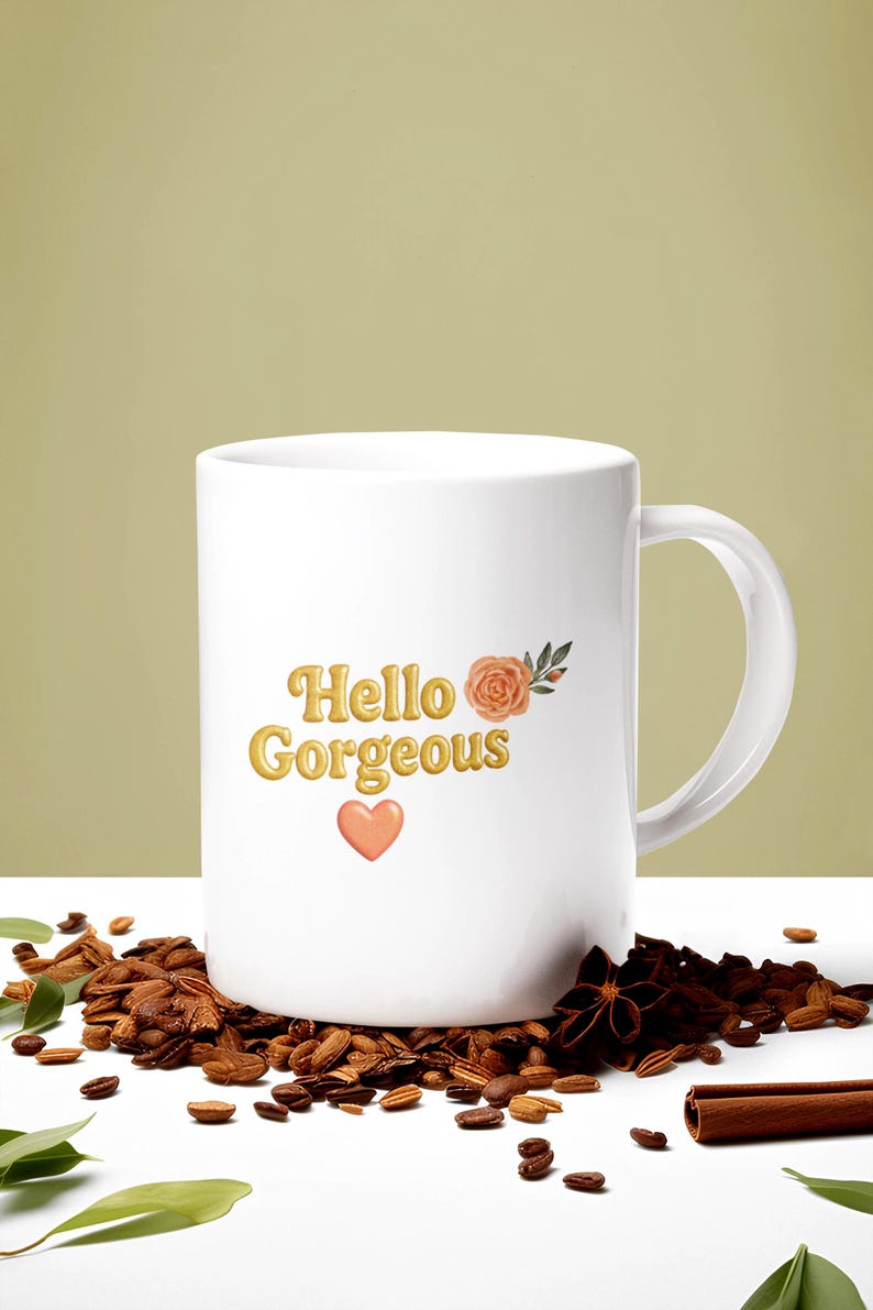 Hello Mug – Puffy Gold Lettering, Self-love Gift - Etsy