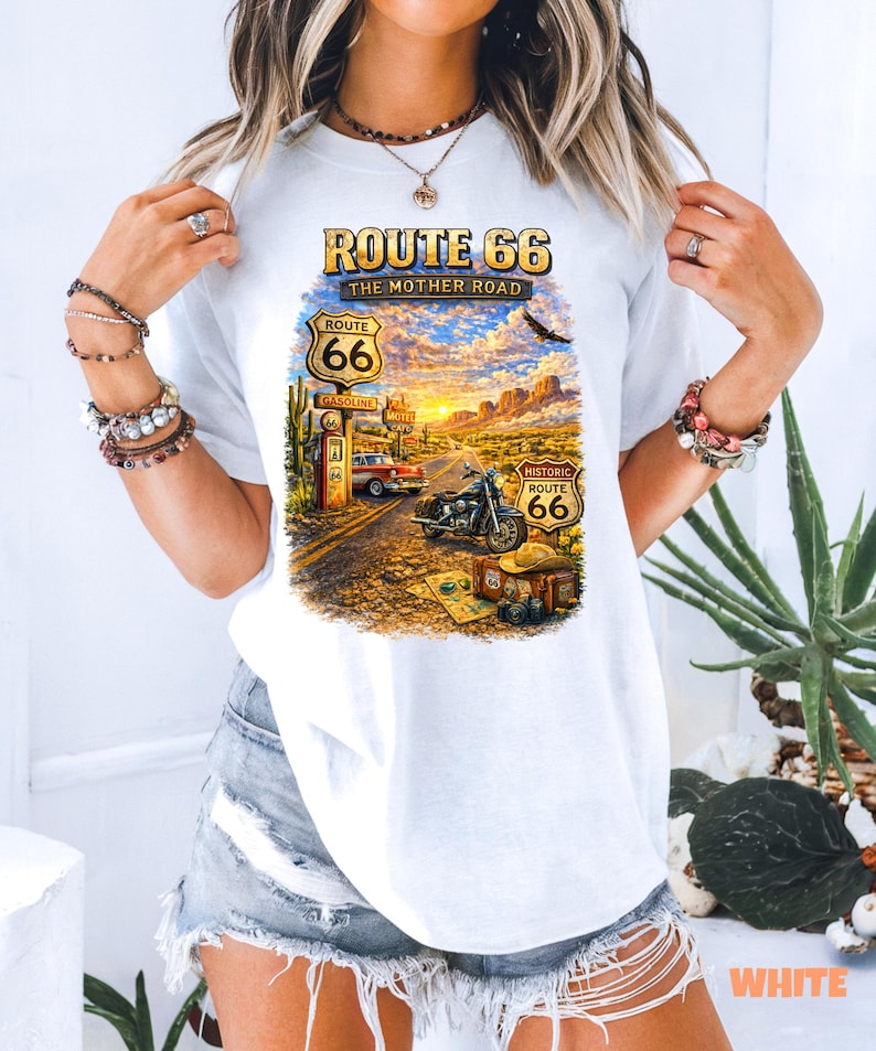 Route 66 Graphic Tee, Vintage Motorcycle Road Trip Shirt - Etsy
