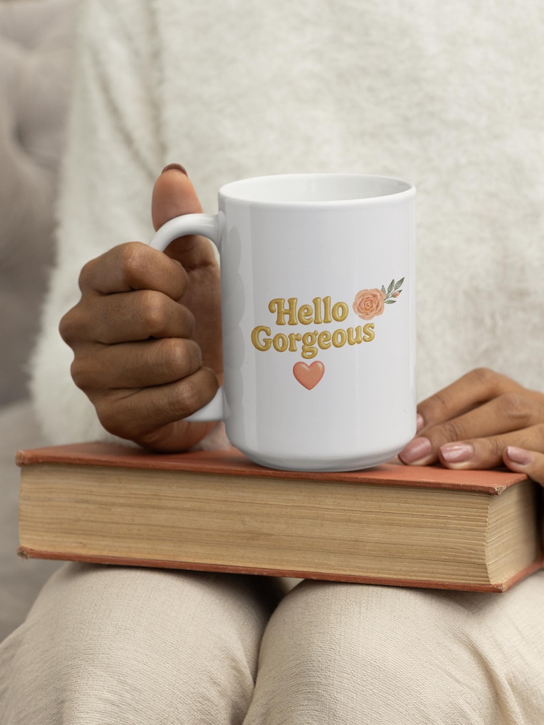 Hello Mug – Puffy Gold Lettering, Self-love Gift - Etsy