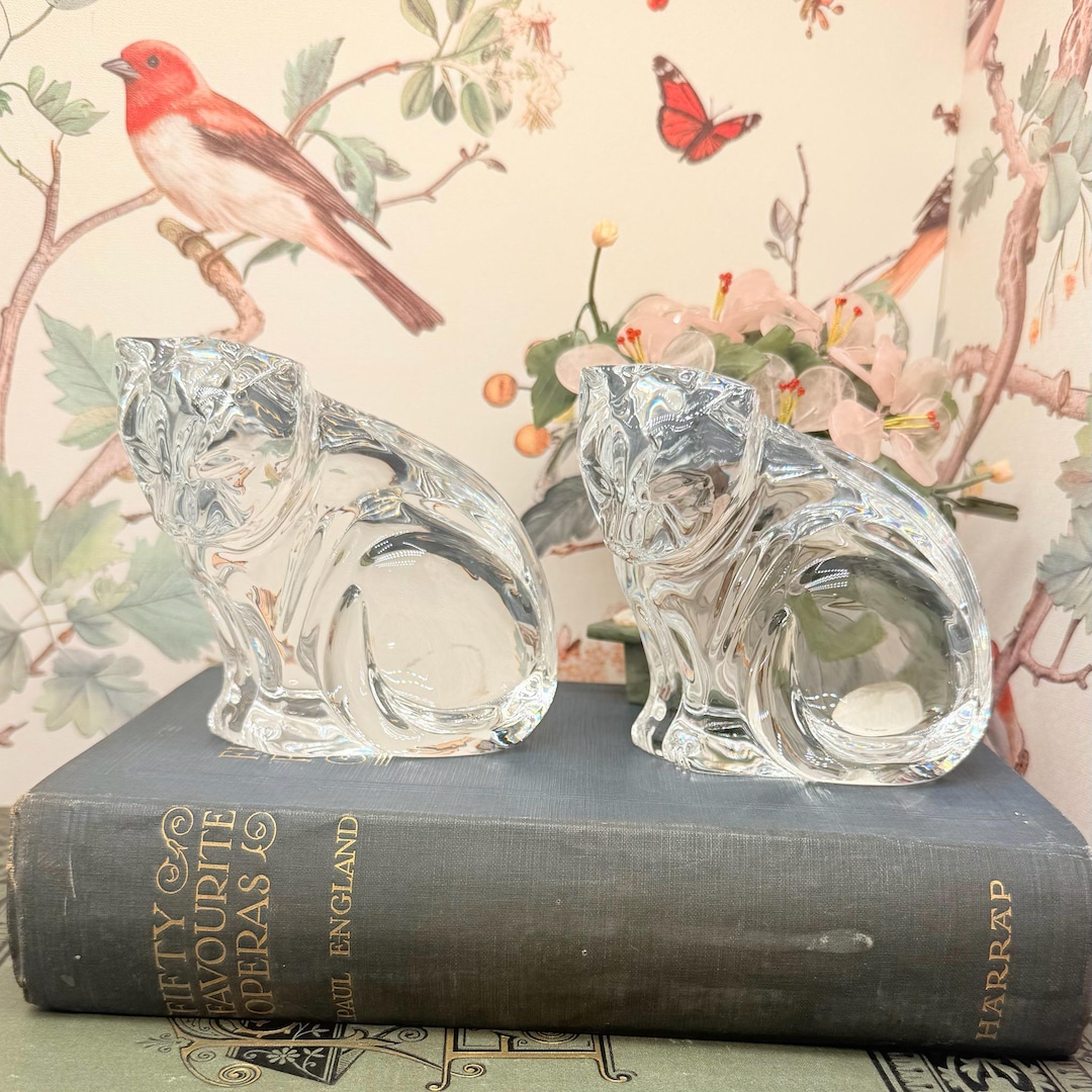 Waterford Crystal Cat Figurines, Signed Pair With Original Sticker ...