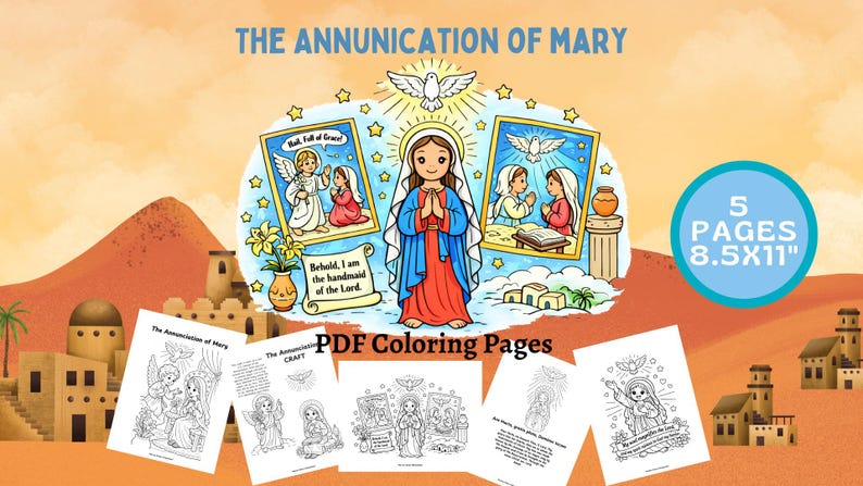 The Annunciation of Mary Coloring Pages: Catholic Kids Printable Bundle ...