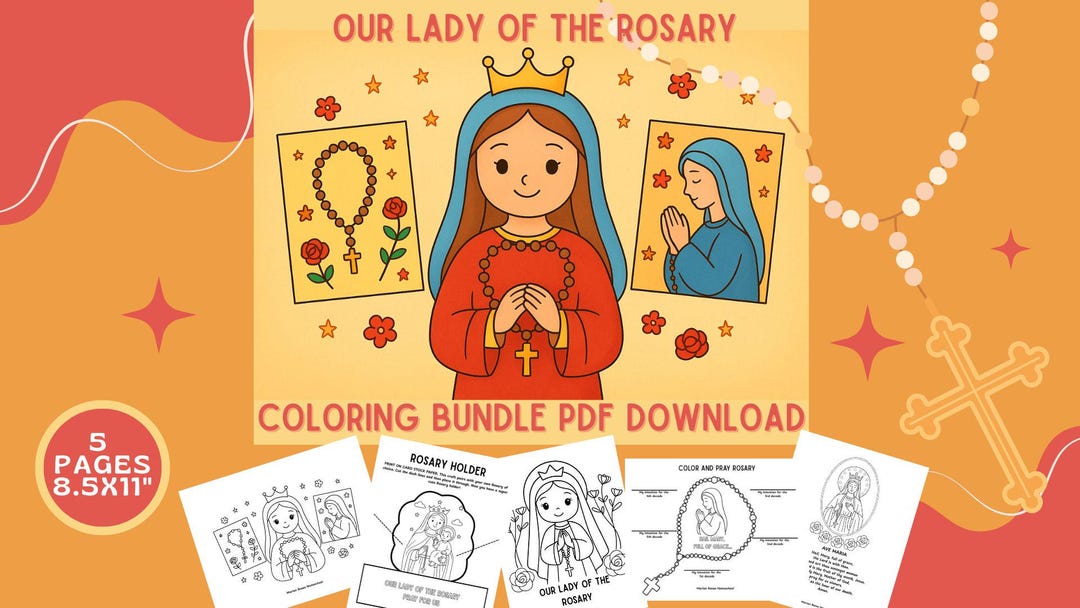 Our Lady of the Rosary Coloring Pages: Catholic Kids Printable Bundle ...