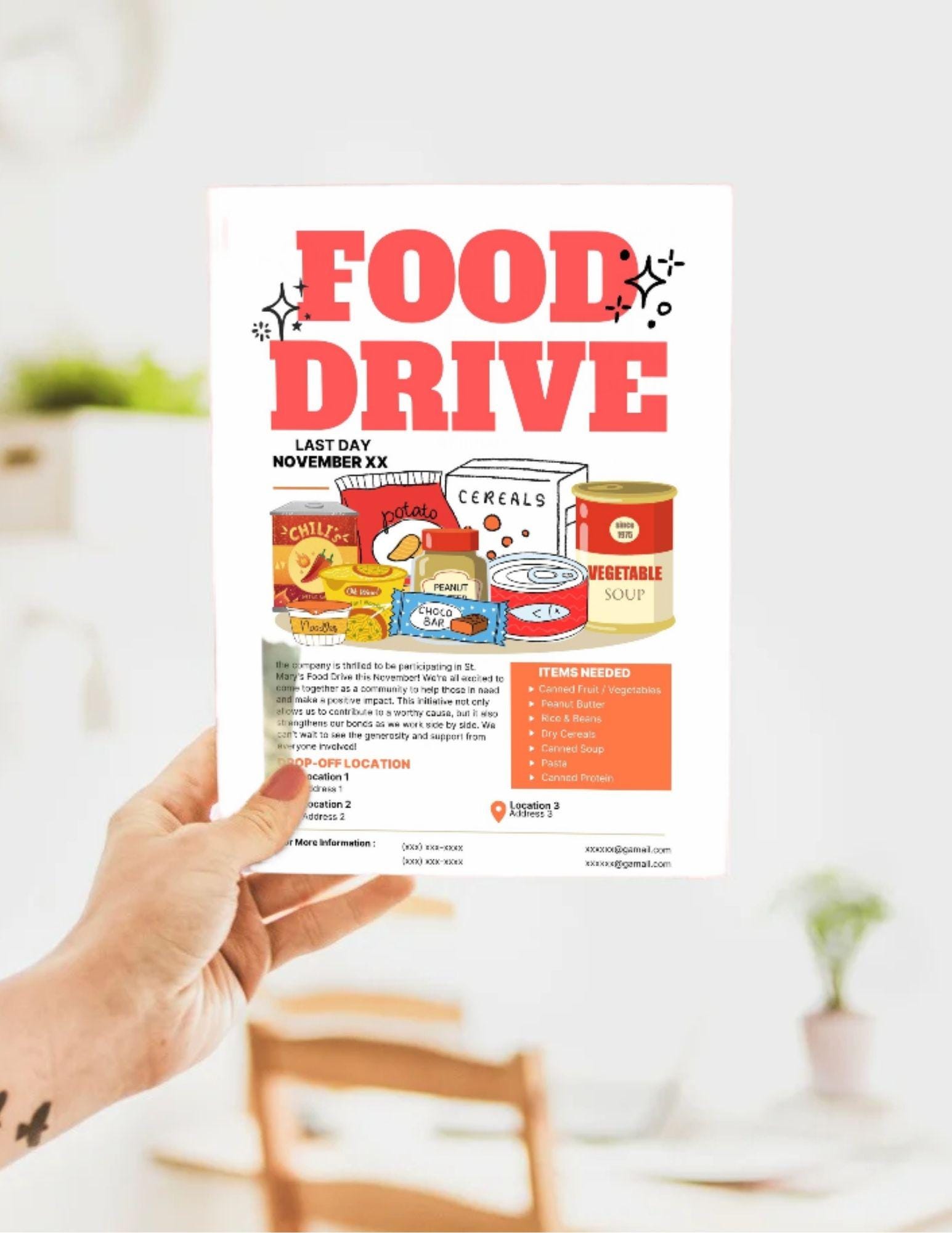 Editable Food Drive Flyer Template | Canva Printable Community Event ...
