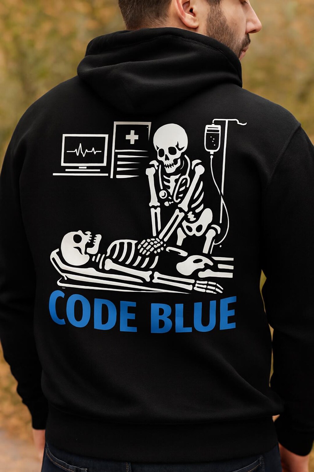 ACLS BLS Medical Hoodie – Code Blue Skeleton CPR Design – Emt Rn Dr Md ...