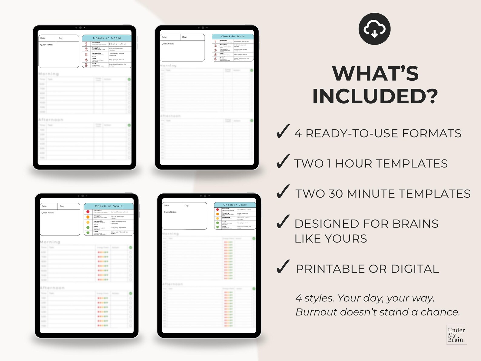 ADHD Digital Planner Printable | Burnout-friendly Time Blocking ...