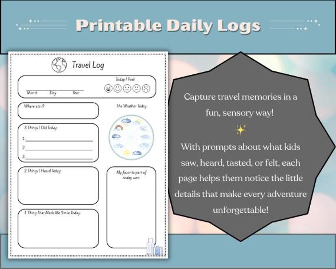 Kids Travel Journal Pages | Printable Vacation Log for Children ...