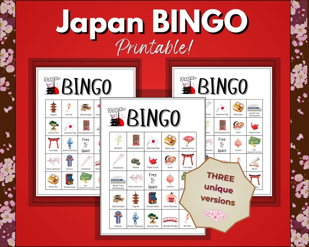 Japan Bingo Printable | Kids Travel Game | Japanese Culture Activity ...