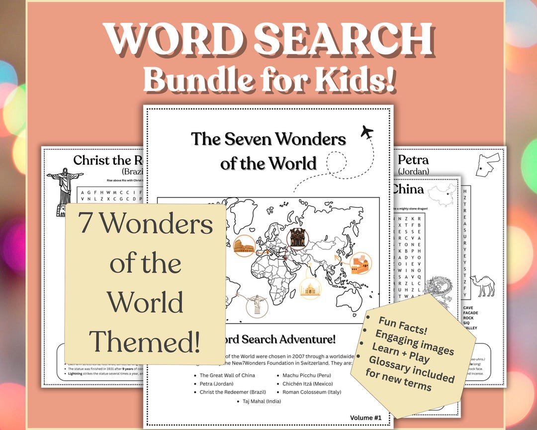 7 Wonders of the World Word Search Activity Pack - Etsy