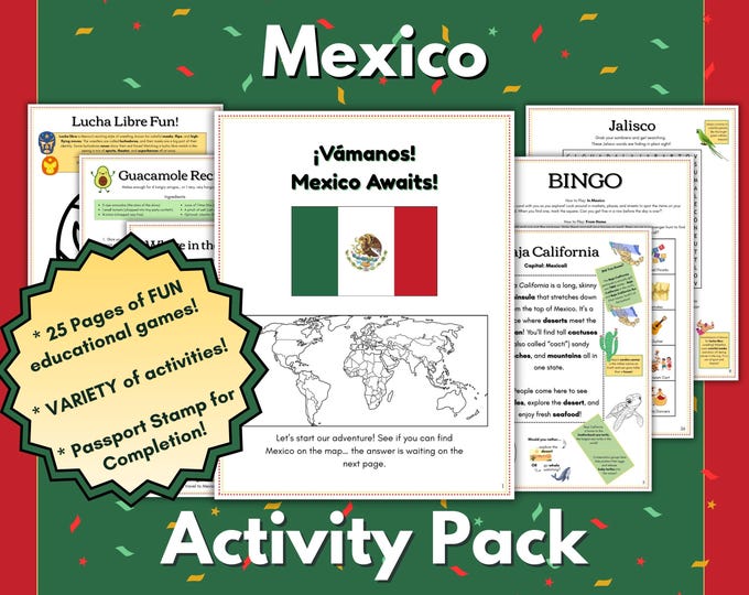 Mexico Activity Printables for Kids, Cultural Around the World Learning ...