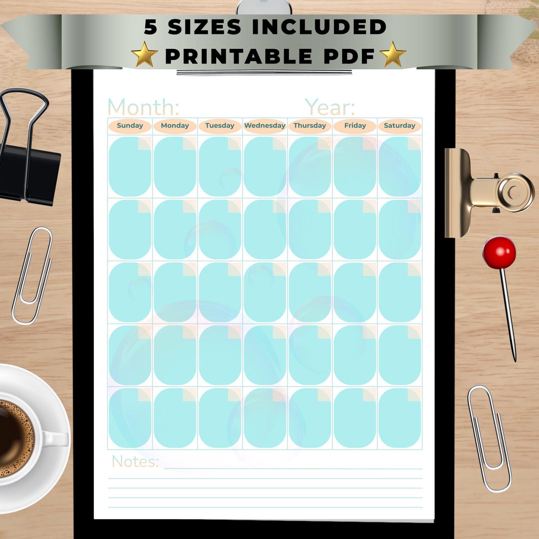 Aqua Peach Monthly Planner: Printable Undated Calendar (PDF Download ...