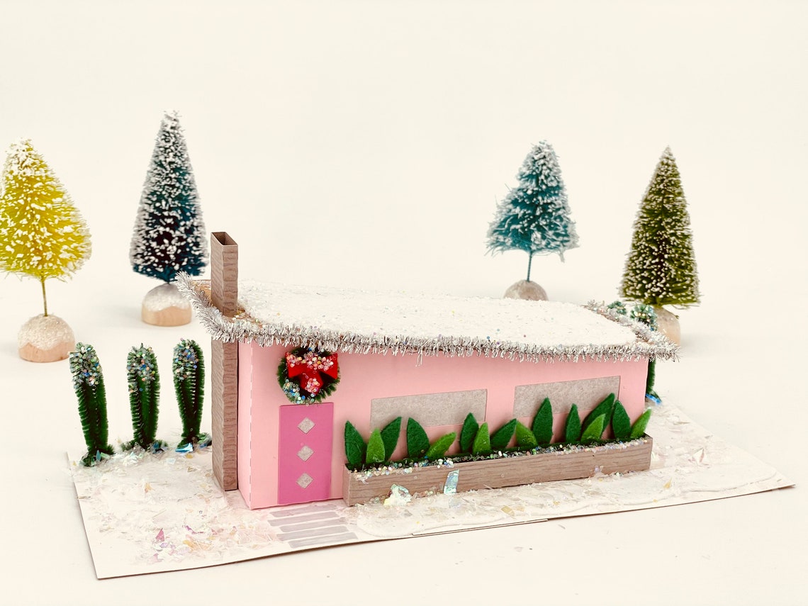 Putz-style Paper House Pattern: Mid-century Holiday Village (digital ...