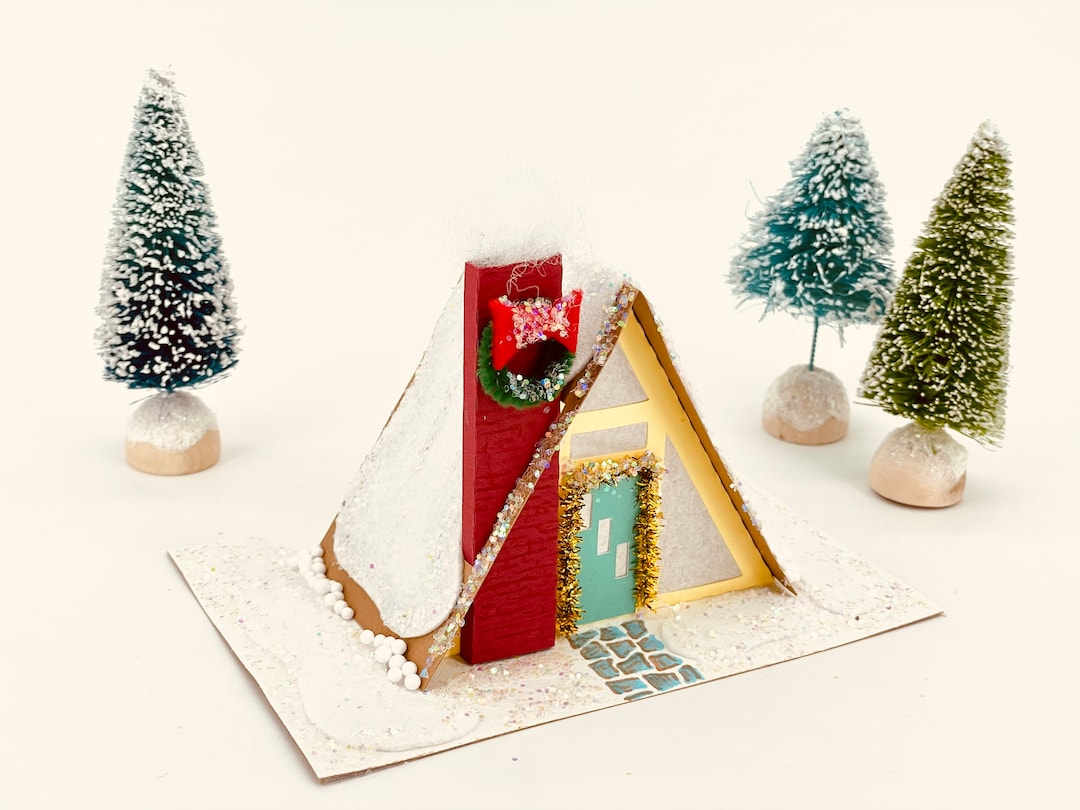 Putz-style Paper House Pattern: Mid-century Holiday Village (digital ...