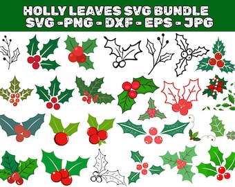 Christmas Holly Svg Bundle for Cricut Silhouette, Leaves Svg Set 26 ...