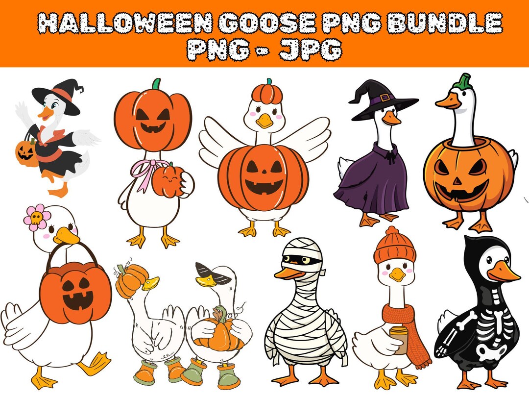 Spooky Goose Halloween PNG: Witch, Skeleton, Pumpkin (digital Download ...