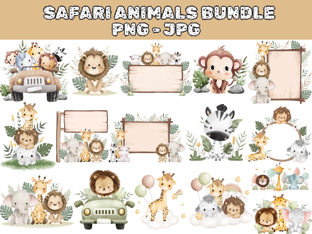 Safari Animals Watercolor Clipart: PNG, JPG (digital Download) - Etsy