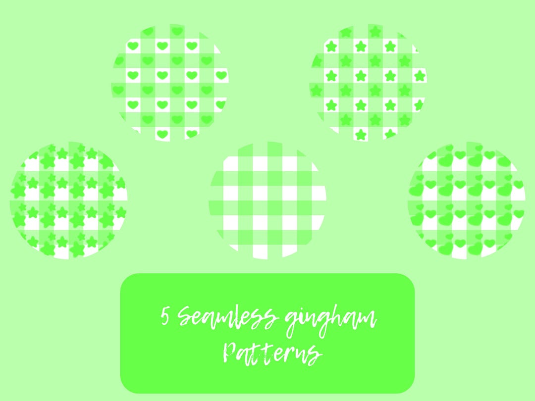 Seamless Bright Green Pastel Gingham 5 Hand Drawn Digital Patterns for ...