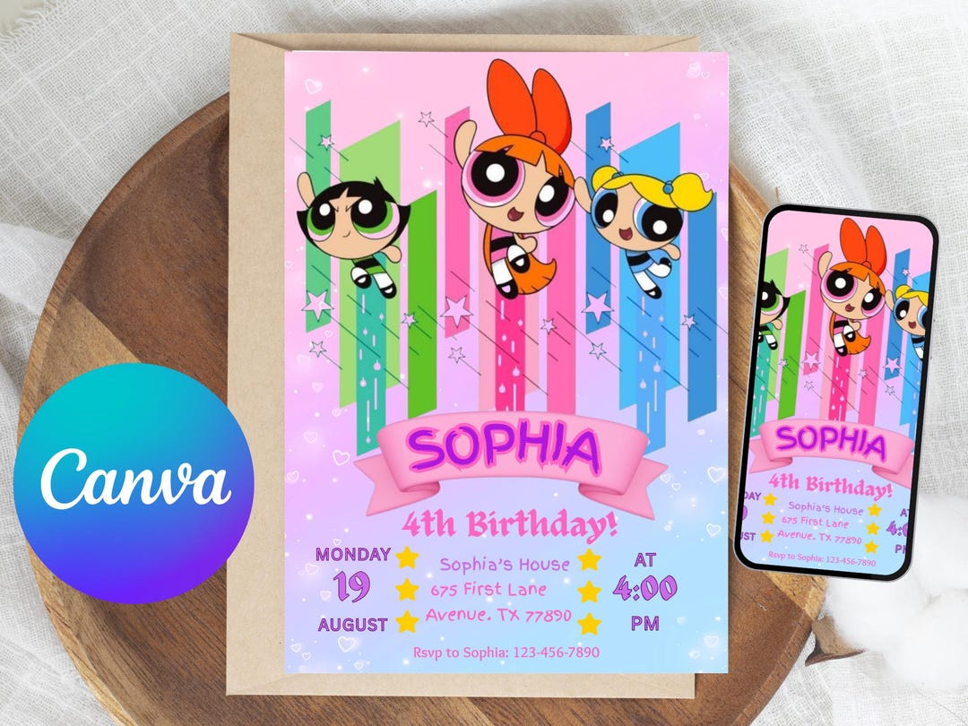 Powerpuff Girls Birthday Invitation | Editable Princess Party Invite ...