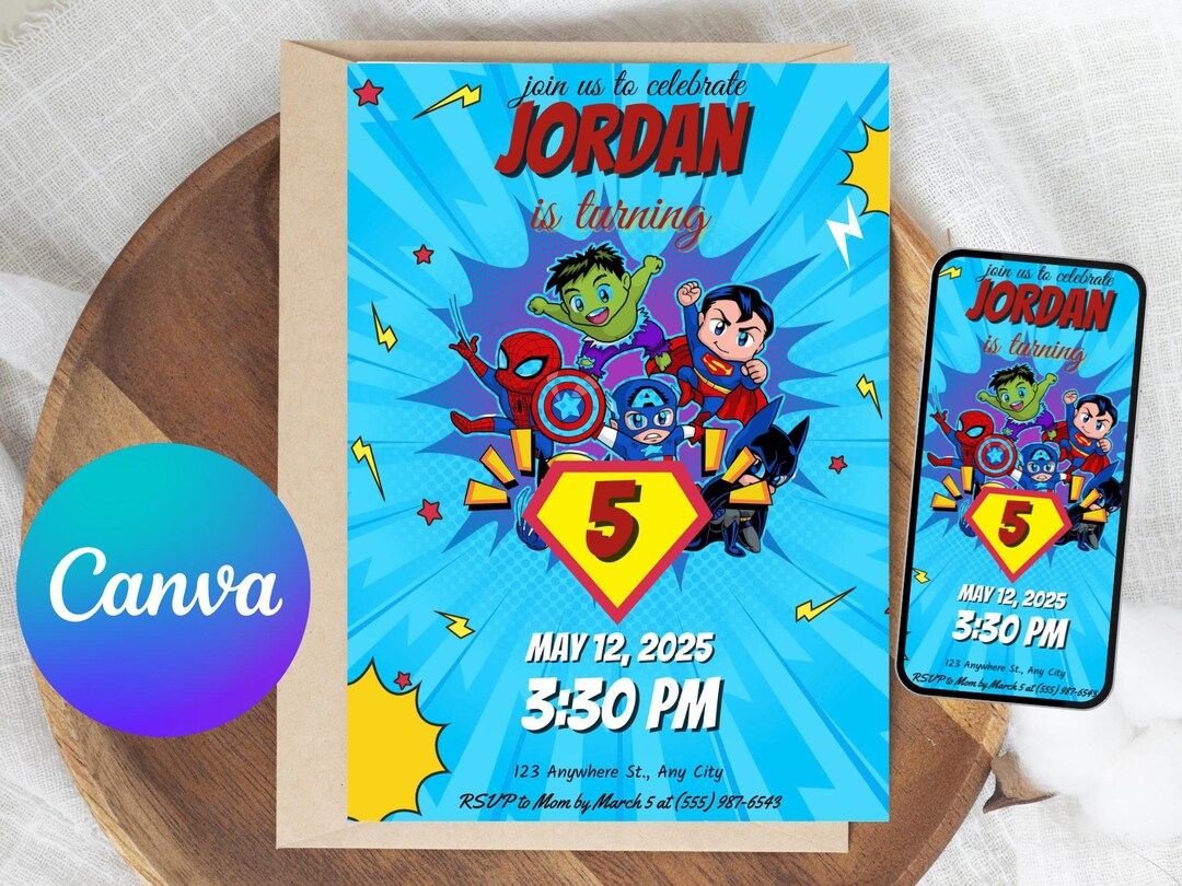 Editable Superheroes Birthday Invitation, Superhero Birthday Invite ...