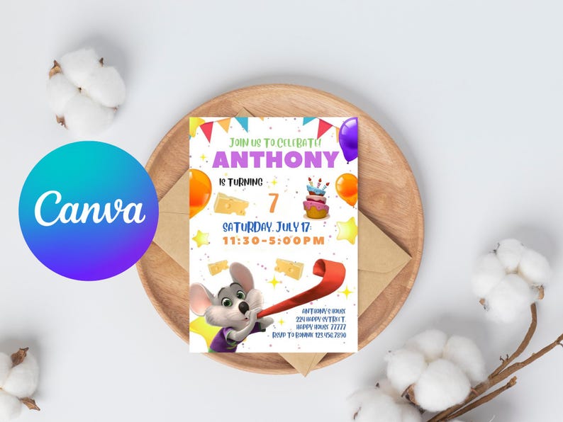 Chuck-e-cheese Editable Invitation, Printable Birthday Invite, Mouse ...