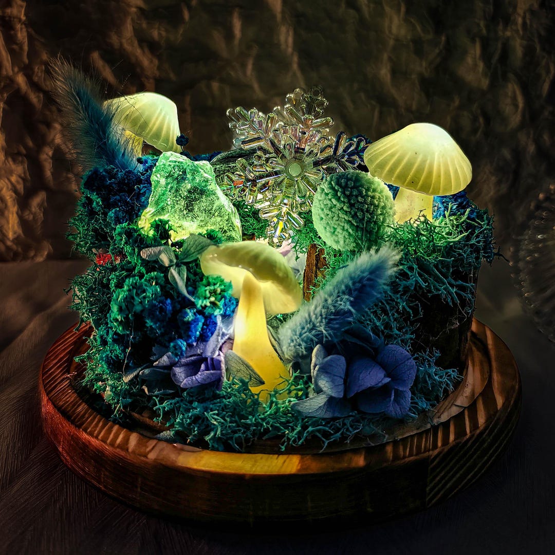 Blue Enchanted Forest Handmade Mushroom Lamp - Snowflake Design ...